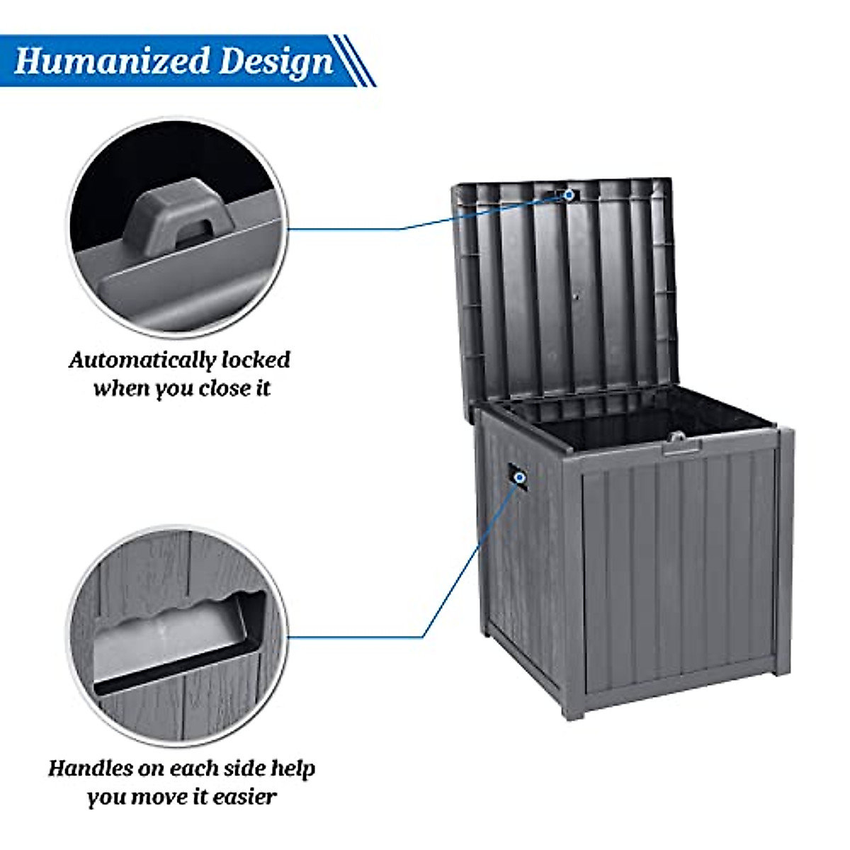 VINGLI 51 Gallon Medium Deck Box Organization, Resin Storage Box for Patio Furniture or Tools, Indoor & Outdoor Lockable Container Box for Garden, Pool, Yard, Porch and Balcony (Grey)