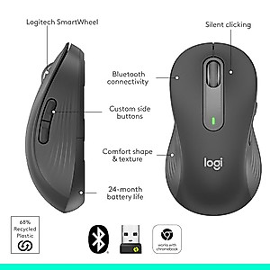 Logitech Signature M650 L Left Wireless Mouse - For Large Sized Left Hands, 2-Year Battery, Silent Clicks, Customizable Side Buttons, Bluetooth, for PC/Mac/Multi-Device/Chromebook - Graphite