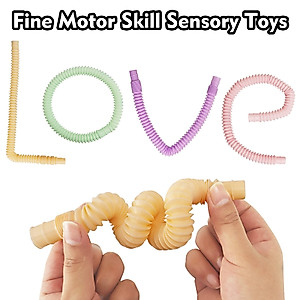 TIBDALA Pop Tubes Sensory Toys, 12 Pack Fine Motor Skills & Learning Toys Autism Sensory Fidget Toys, Party Favors Christmas Stocking Stuffers for Kids