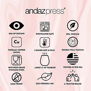 Andaz Press Personalized Custom Name Wine Tumbler with Lid 12 Oz Stemless Stainless Steel Insulated Travel Tumbler Gift for Bridemaids Proposal Bachelorette Party Wedding Bridal Shower Birthday Gifts