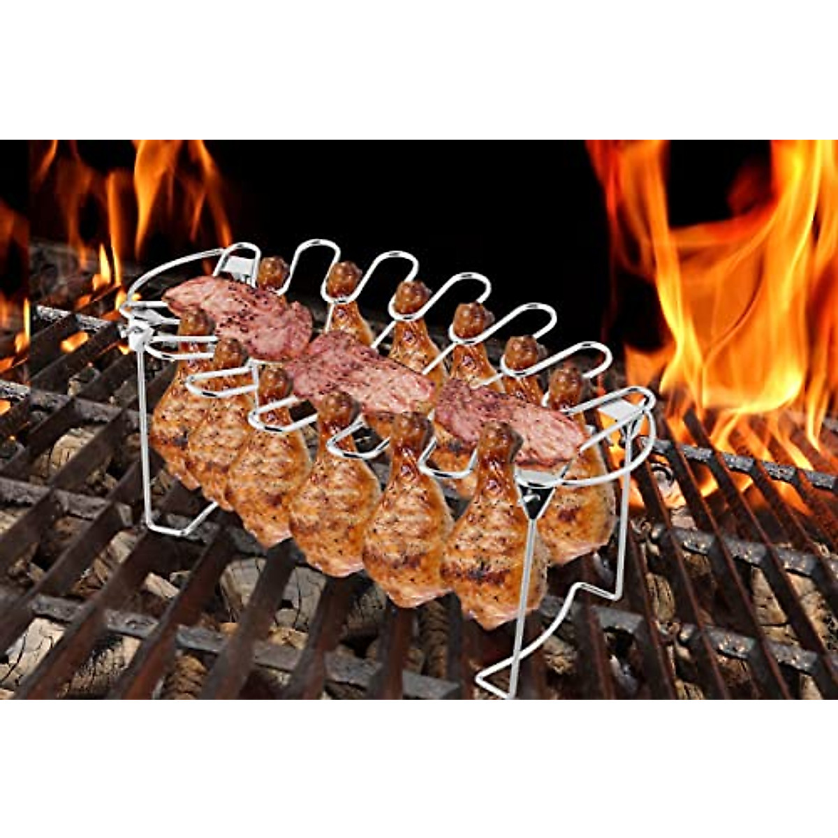 Chicken Leg Rack For Smoker Griller Oven - 12-Slot Fish-Shaped Chicken Wing Rack - Non-Stick, Easy To Use, Dishwasher Safe, Premium Quality Stainless Steel Chicken Rack