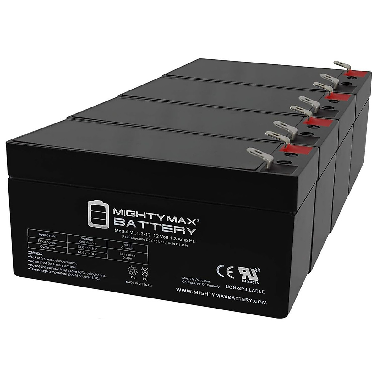 Mighty Max Battery 12V 1.3Ah Battery Replacement for LP12-1.2 - 4 Pack