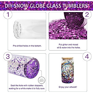 AGH 4 Pack Sublimation Double Wall Glass Blanks 16 oz Pre Drilled Sublimation Snow Globe Glass Tumbler With Bamboo Lid and Straw Reusable Clear Beer Can Mason Jar Mug for Snow Globe Glitter DIY