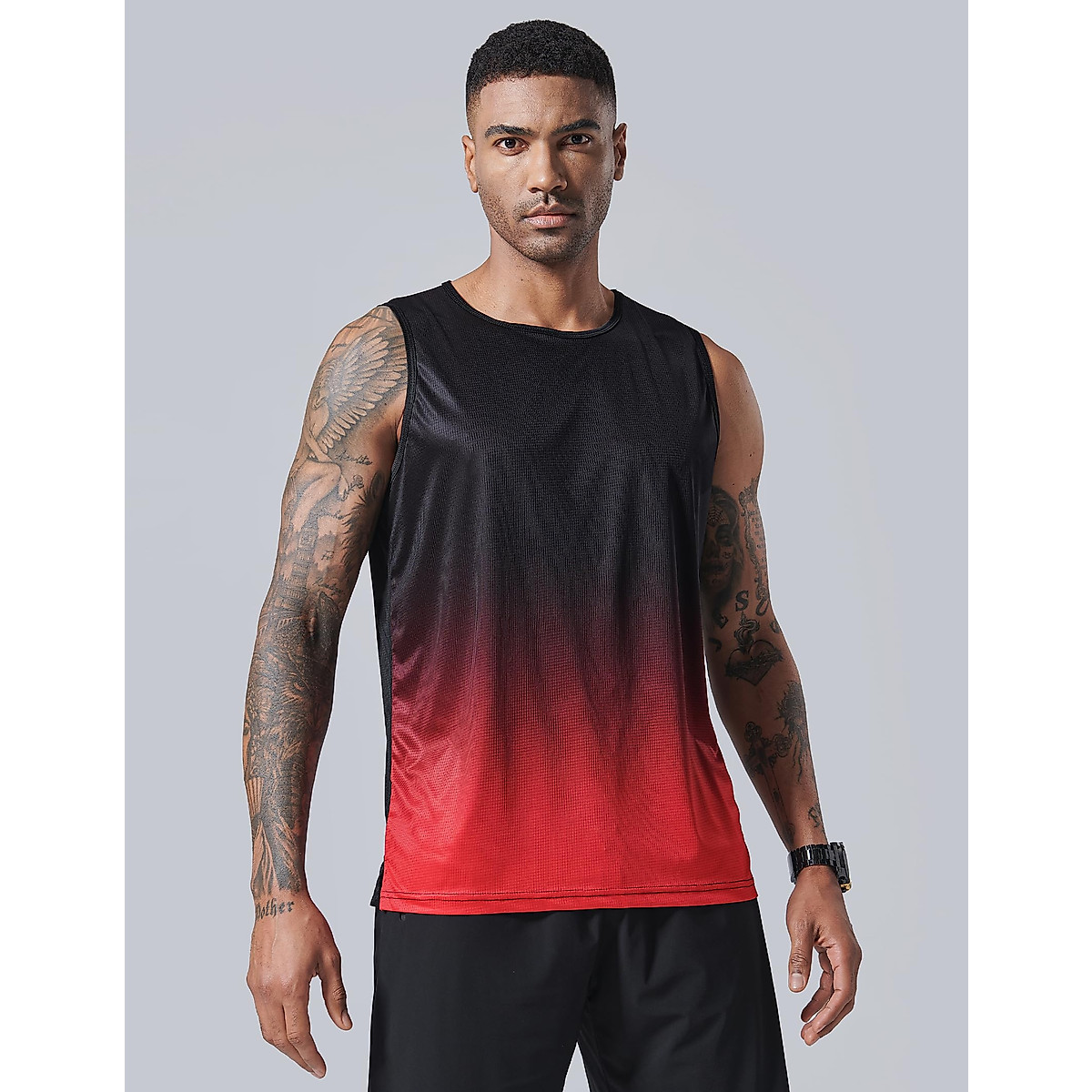Liberty Imports Pack of 5 Men's Stretch Cool Dry Muscle Tank Tops Athletic Crewneck Sleeveless Workout Shirts (Black/White/Gray/Gradient Red/Gradient Blue, Medium)