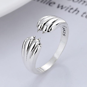 Cat Paw Hug Love 925 Sterling Silver Open Adjustable Statement Finger Rings for Women Cute Dainty Dog Claw Puppy Pet Lovers Animal Band Ring Fashion Jewelry Gifts Family Daughter Birthday Bff