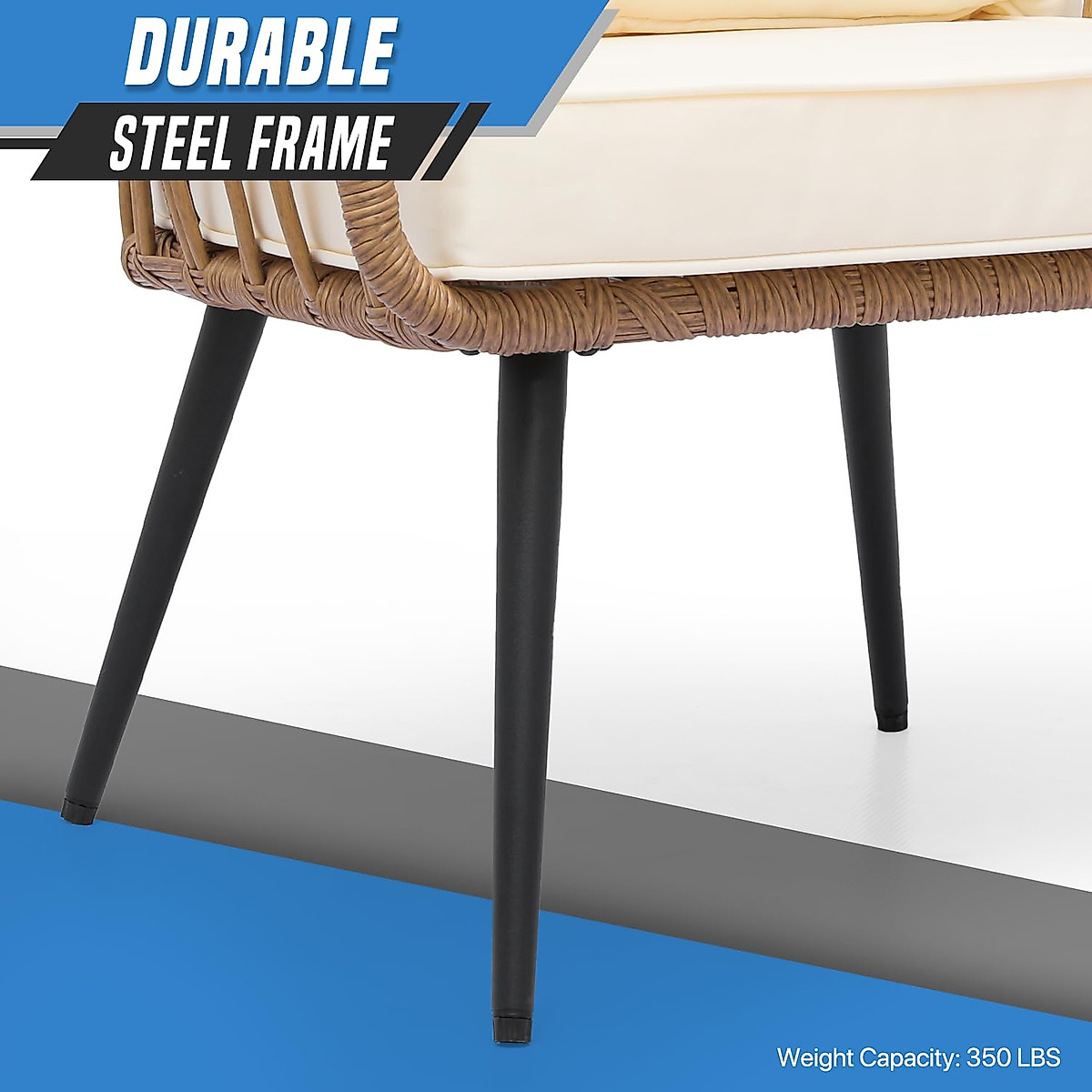 SFIHOME 3-Piece Patio Conversation Set, Rattan Outdoor Furniture Set with Side Table, Patio Furniture Set for Porch Backyard Garden, Weather-Resistant,250lbs Weight Capacity, Natural