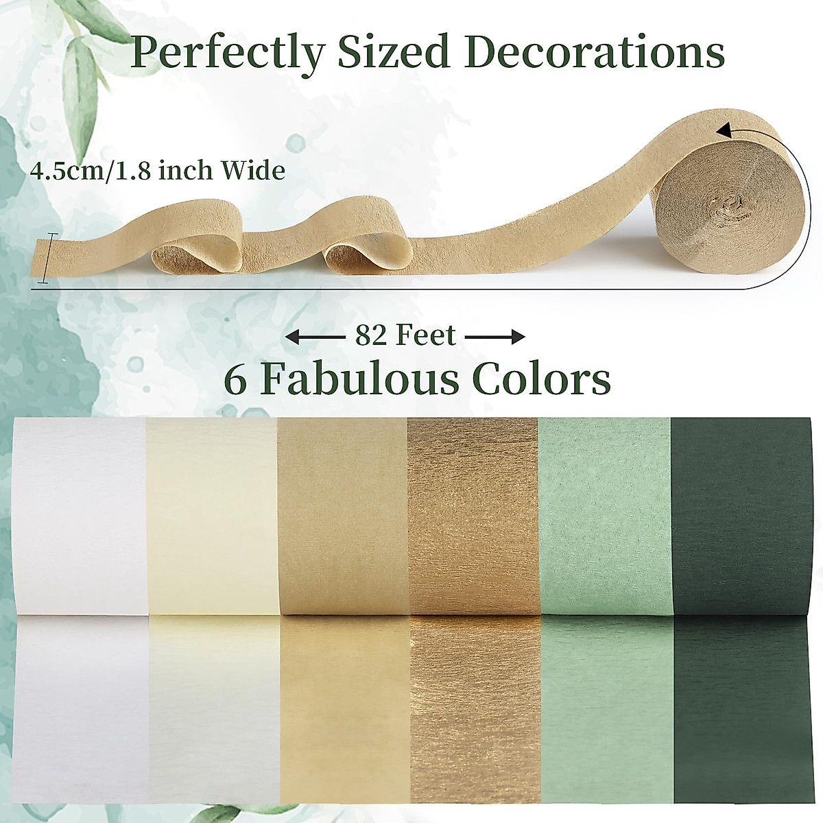6 Crepe Paper Streamers Rolls, Olive Green Khaki Crepe Paper Streamers for Wedding Decorations, Birthday Decorations, Bridal/Baby Shower Decorations, Party Streamers (1.8 Inch x 82 Ft/Roll)