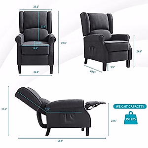 LEISLAND Wingback Recliner Chair for Living Room Fabric Lazyboy Push Back Chair with Heat and Massage, Tufted Armchair with Padded Seat,Grey(Set of 2)