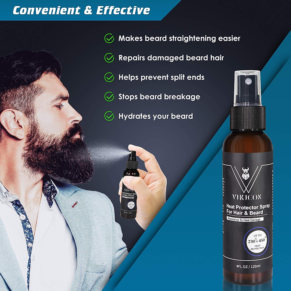 VIKICON Shield Heat Protectant Spray - Blend Prevents Damage & Breakage for Hair and Beard