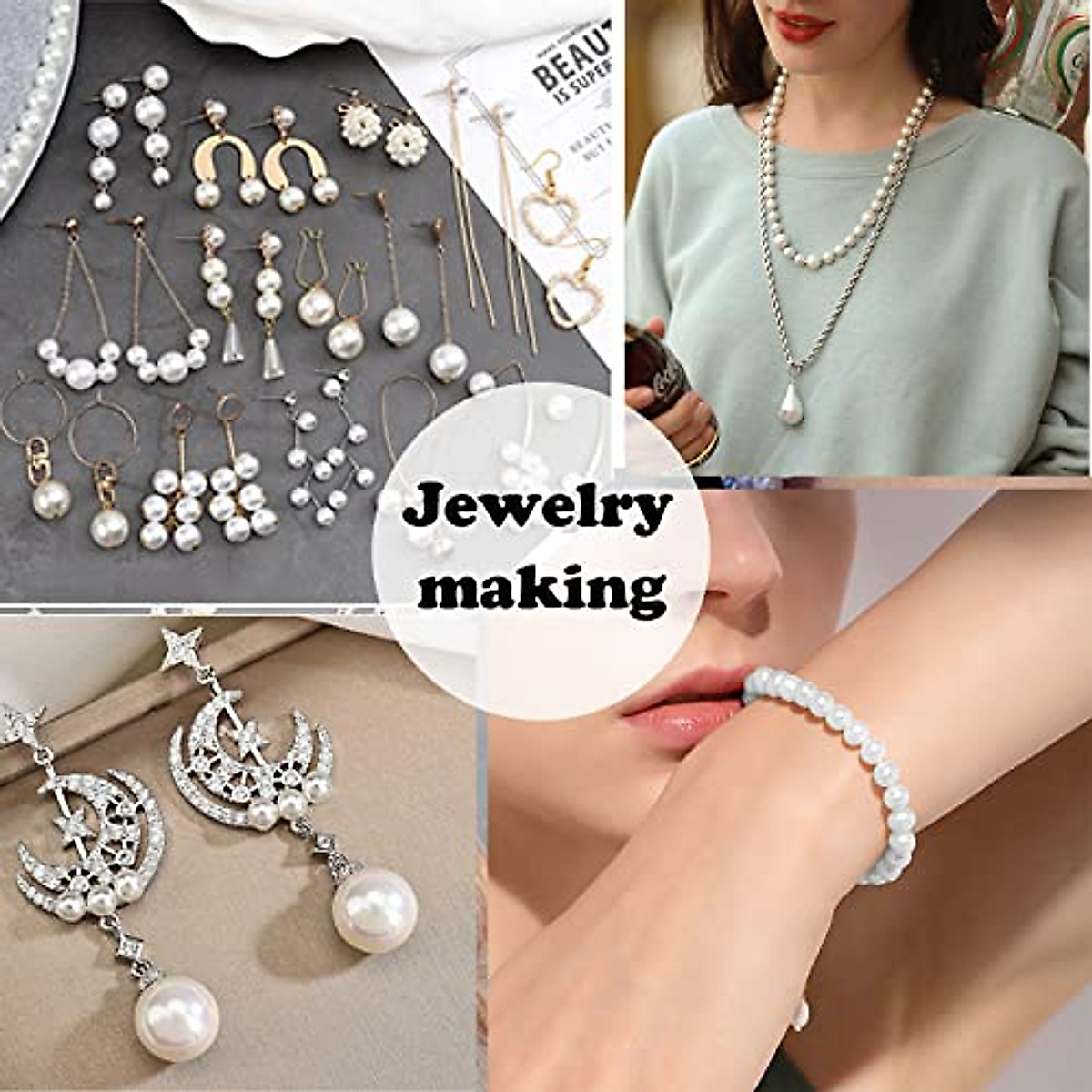 HILELIFE 1500pcs Pearl Beads for Jewelry Making, 4mm 6mm 8mm 10mm Round Loose Pearls Beads with Hole, Bracelet Pearls for Crafts, White Pearls for Jewelry Making