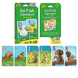 School Zone - Alphabet 4-Pack Flash Cards - Ages 3+, Preschool, Kindergarten, Go Fish Alphabet, Three-Letter Words, Alphabet Match, Lowercase & Uppercase Letters, Letter-Picture Recognition, and More