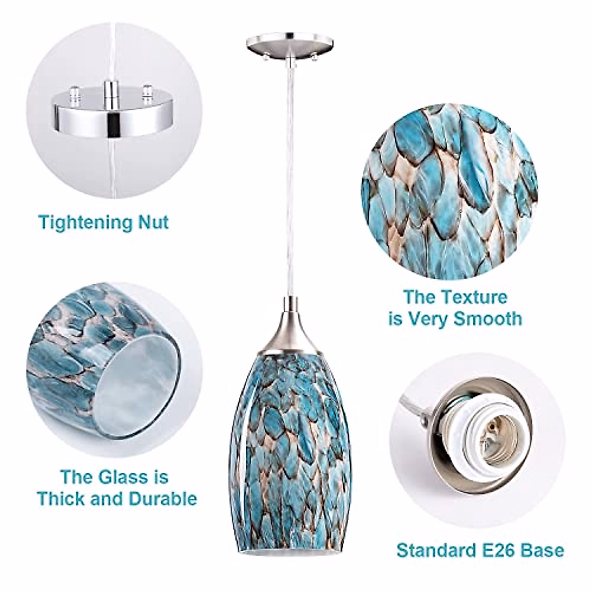 3-Light Pendant Light, Pendant Lighting for Kitchen Island with Handcrafted Art Glass, Chrome Finished Hanging Light Fixture with Adjustable Cord for Kitchen Dining Room Living Room