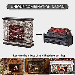 Amerlife Electric Fireplace with Mantel 44'' Laminate Finish TV Stand & 23'' Insert Heater Combination, Rustic Entertainment Center for TVs up to 50'', Great Living Room, Bedroom Red