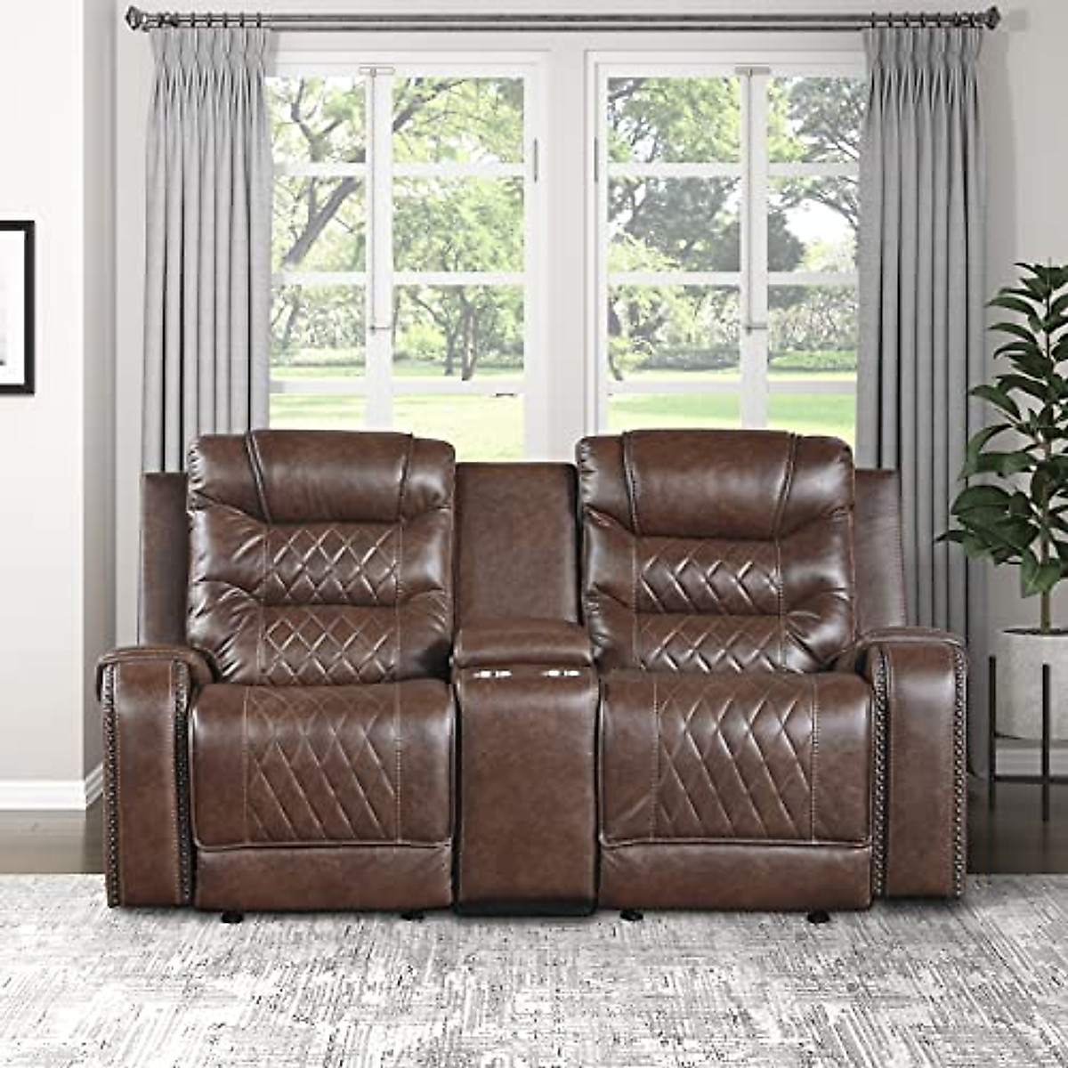 Lexicon Derringer Wall Hugger Manual Double Glider Reclining Loveseat, Brown