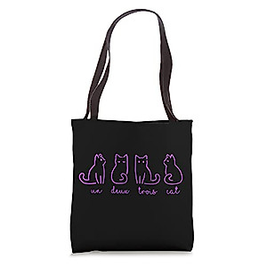 French Inspired Un Deux Trois Cat (Purple) Tote Bag