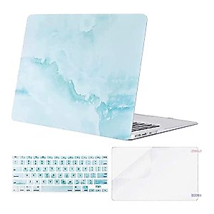 MOSISO Compatible with MacBook Air 13 inch Case (Models: A1369 & A1466, Older Version 2010-2017 Release), Plastic Cloud Marble Hard Shell Case & Keyboard Cover & Screen Protector, Hot Blue