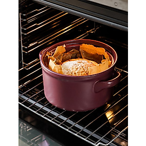 LE TAUCI 3 Quart Dutch Oven Pot with Lid, for No Knead Bread Baking, Sourdough Loaf, Non-Coated & Non-Toxic Ceramic Small Bread Oven Pan, Use as Non-Stick Soup & Stew Pot, Burgundy Red