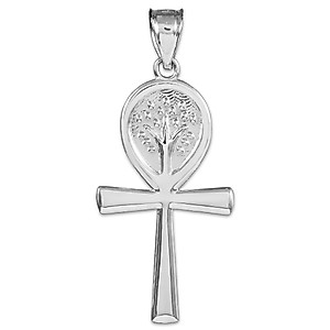 925 Sterling Silver Egyptian Ankh Cross Tree of Life Pendant
