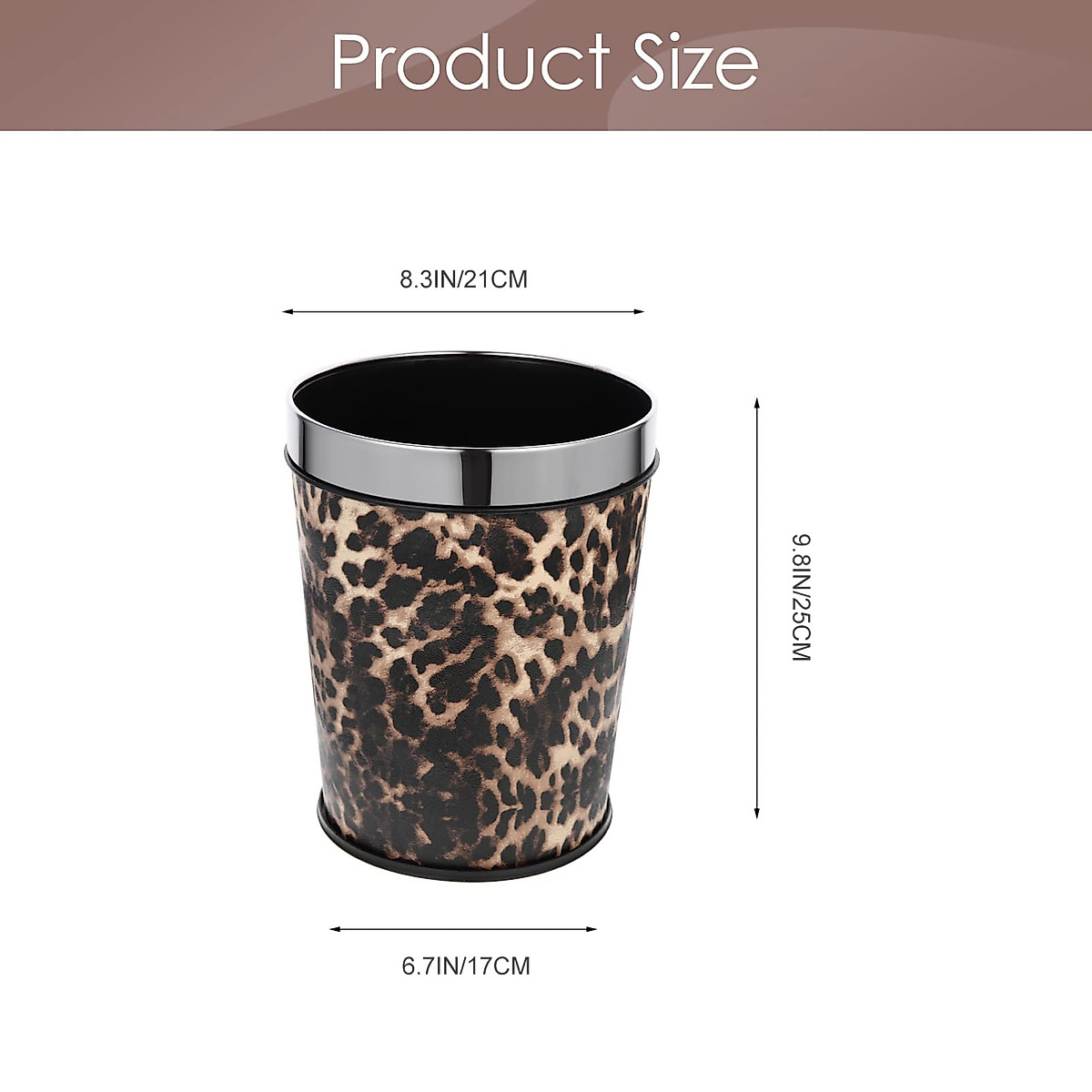 COHEALI Work Desk Decor Waste Basket Metal Trash Can 5L Leopard Waste Basket with Fixed Waste Bag Ring for Bathroom Laundry Room Kitchen Office Kids Rooms and Dorms Recycling Bin Desk Containers