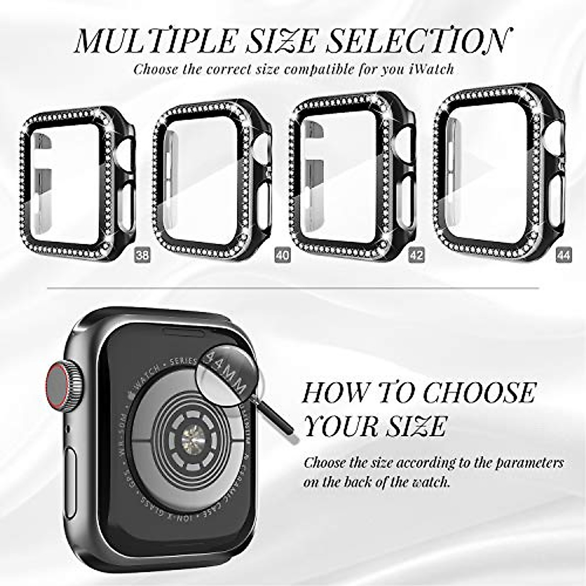 Recoppa Compatible for Apple Watch Case with Screen Protector for Apple Watch 44mm Series 6/5/4/SE, Bling Crystal Diamond Rhinestone Ultra-Thin Bumper Full Cover Protective Case for Women Girls iWatch