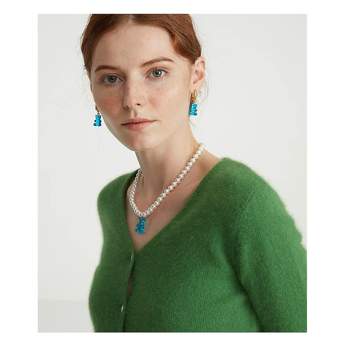 VINCHIC Cute Bear Earrings for Women 18k Gold Drop Earrings Dangle Blue Earrings