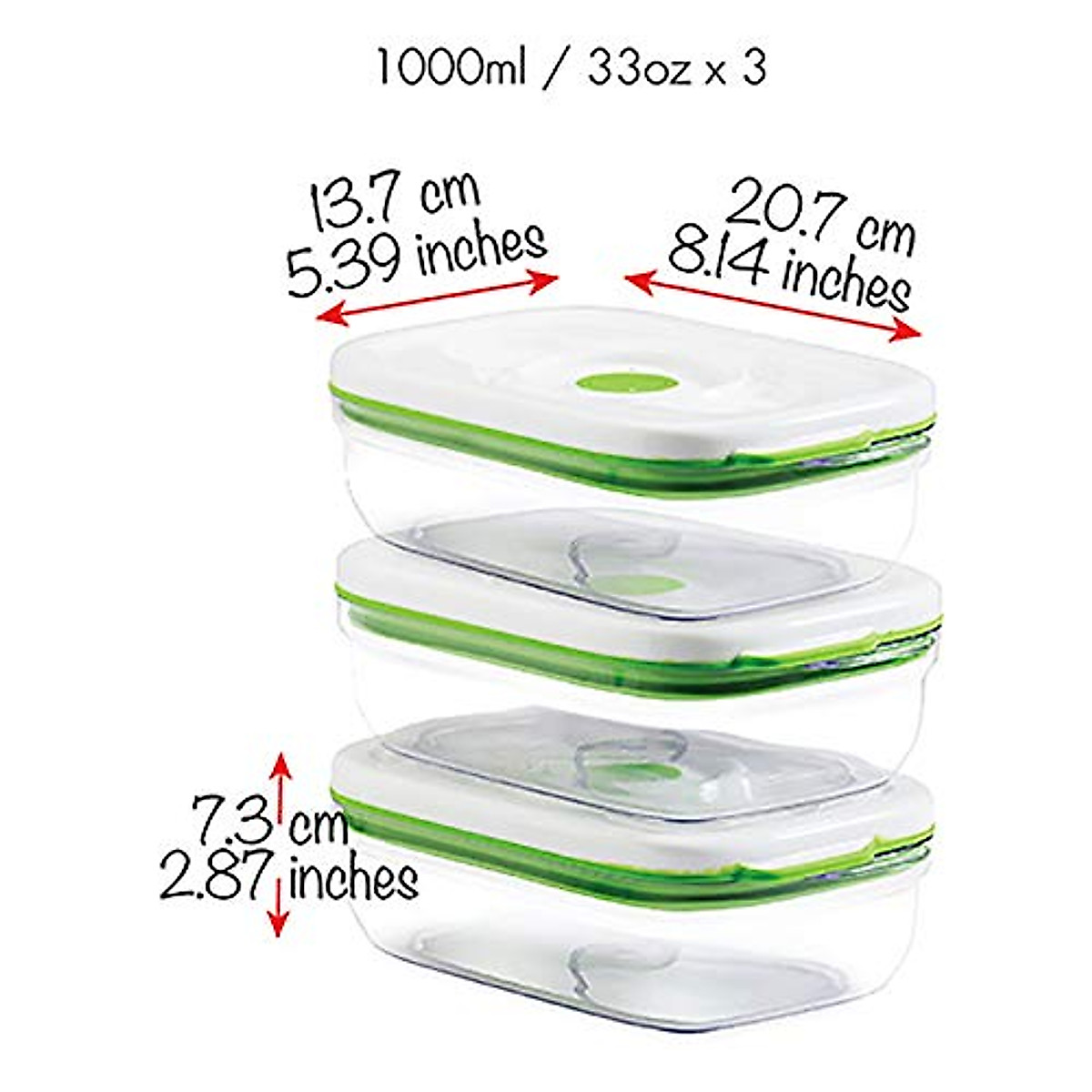 FOSA Vacuum Seal Food Storage System Reusable Small Containers, 3 pack, 34 oz size (Vacuum pump not included)
