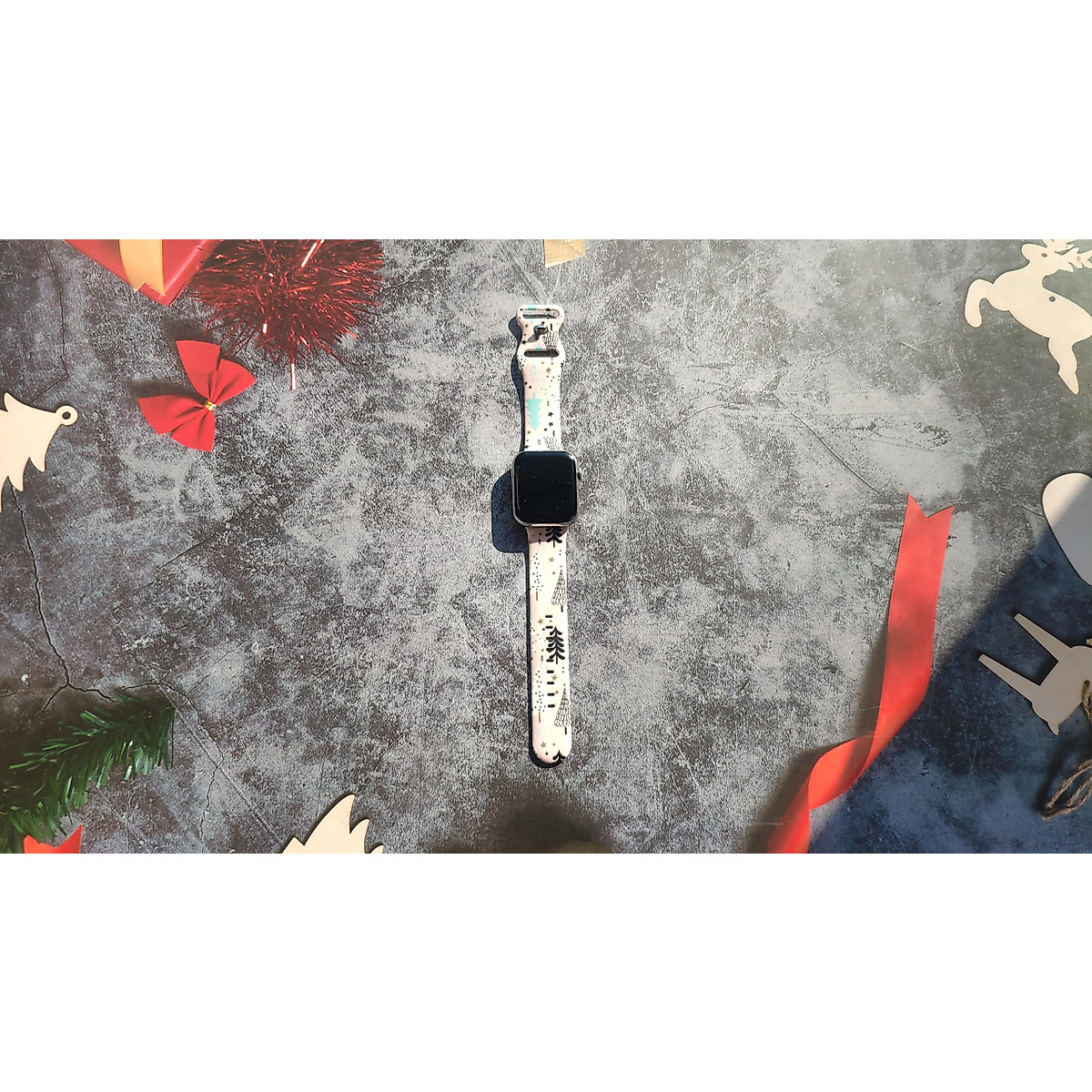 Christmas Tree Pink Background Watch Band Compatible with Apple Watch 38mm 40mm 41mm, Xmas Iwatch Bands Wristbands Soft Silicone Strap Adjustable Replacement Accessories for Series 8/7/6/SE Women Men