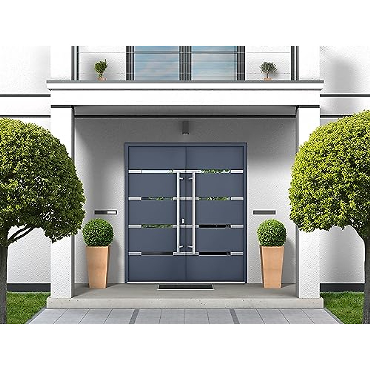 Front Exterior Prehung Metal Double Doors/Deux 1105 Gray Graphite Mirrored Glass/Entry Modern Painted Right Inswing Active Door 72" x 80"