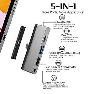 USB C Hub for iPad Pro, PowerExpand Direct 6-in-1 USB C Adapter, with 60W Power Delivery, 4K@60Hz HDMI Port, 3.5mm Headphone Jack, USB 3.0 Port, SD and microSD Card Reader (5 in 1)