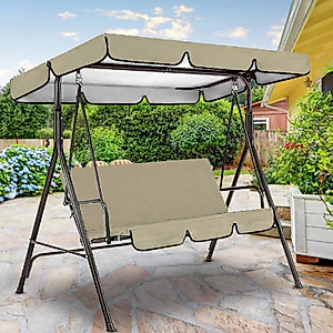 Swing Canopy with Seat Cushion Cover Set - Waterproof Polyester Top Swing Replacement Canopy Cover UV Block Sun Shade for Outdoor Garden Patio Yard Park Porch Balcony Backyard Swing Seat (Beige)