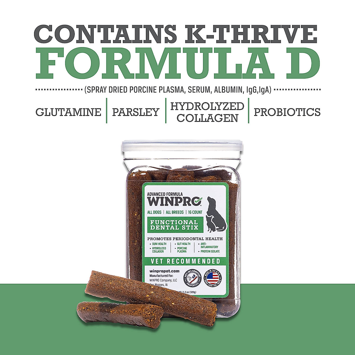 WINPRO Pet Functional Dental Stix for Dogs, 16 Sticks, Plasma Powered Dental Dog Chew Sticks That Promotes Gum and Peridontal Health