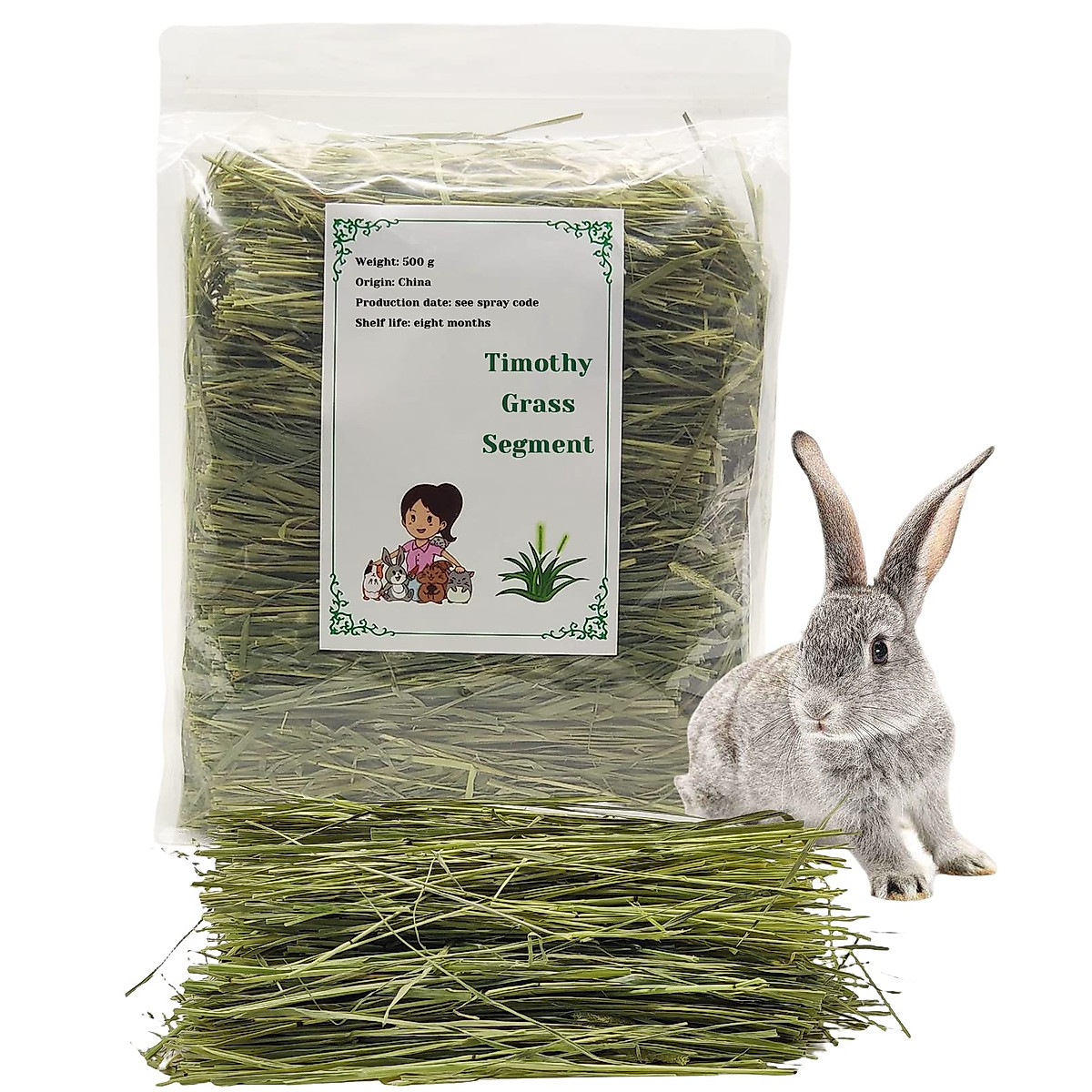 Hamiledyi Timothy Natural Hay Rabbit Hay Feed Premium Orchard Grass for Bunny Guinea Pig Chinchillas Chipmunk and Small Animal Pets Hay Food （1.1 Ib）