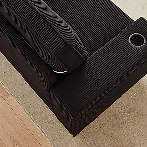 ERYE Modern Living Room Upholstered 3 Seater Sofa Couch Deep Seat Soft Corduroy Sofa&Couch with Storage Armrests, 2 Cupholders, Type-C and USB Charging Ports for Home, Apartment, Office