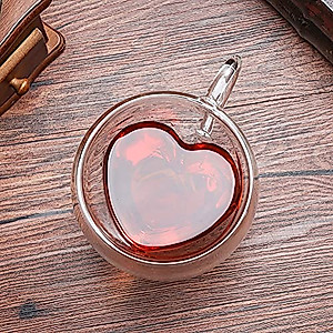 CNDota Heart Shaped Double Walled Insulated Glass Coffee Mugs or Tea Cups, Double Wall Glass 8 oz - Clear, Unique & Insulated with Handle