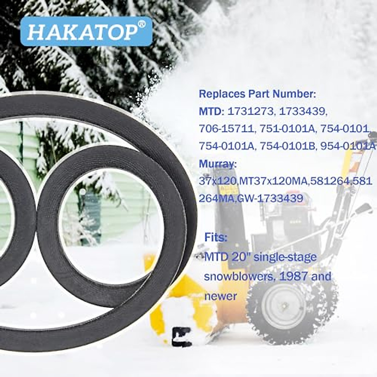 HAKATOP 954-0101 754-0101 Auger Drive Belt for MTD Cub Cadet 754-0101A 954-0101A 265-433 Murray 581264 581264MA 1/2 X 35" Snow Blower