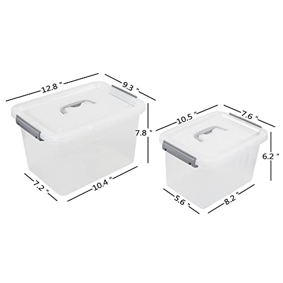 Ggbin 12 Quart & 6 Quart Latch Storage Box Bin with Handle, 2 Packs, Clear