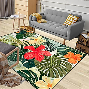 Gesmatic Play Area Rug, Small Area Rug(2X3) Summer Colorful Hawaiian Pattern Tropical Plants Hibiscus Flowers Oriental Area Rug, Suitable for Living Room, Kitchen, Outdoor