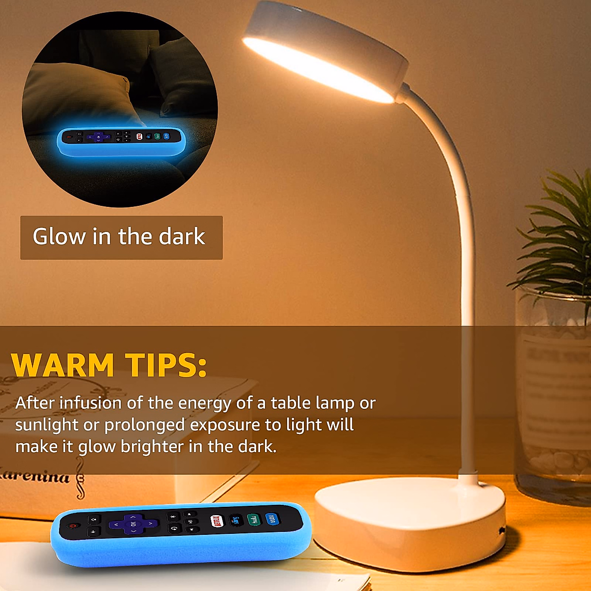 [3Pack] Roku Remote Cover Silicone Protective Sleeve Skin, Battery Cover for TCL Roku Smart TV Steaming Stick Remote, Controller Case Glow in The Dark (Green Blue Pink)