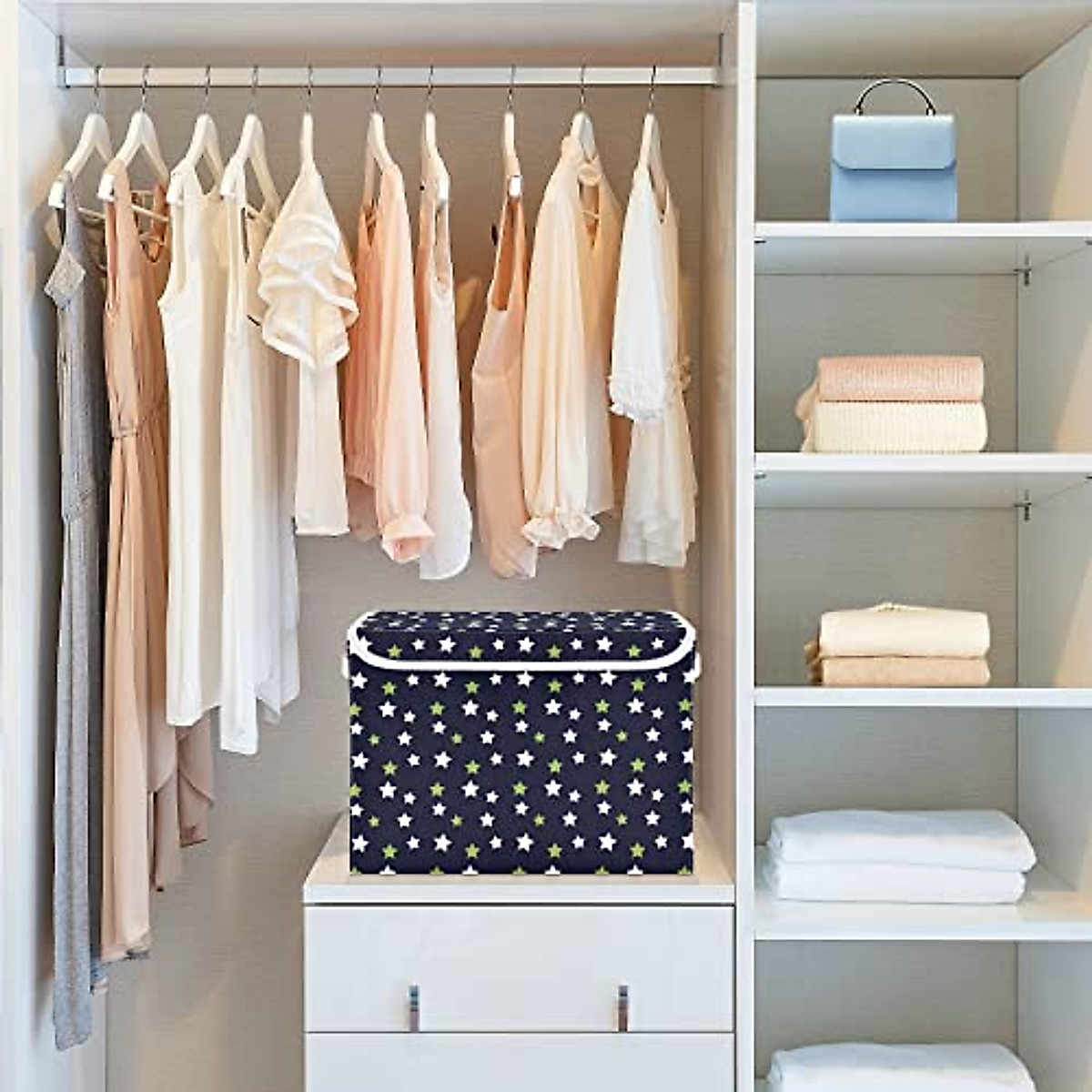 CaTaKu Stars and Stripes Storage Bins with Lids and Handles, Fabric Large Storage Container Cube Basket with Lid Decorative Storage Boxes for Organizing Clothes
