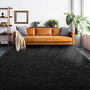 ISEAU Black Rug for Living Room, Fluffy 5x8 Feet Area Rug Carpets Soft Shaggy Rugs for Bedroom, Fuzzy and Comfy Shag Large Rug for Teen's Dorm Boys Kids Nursery Room Decor