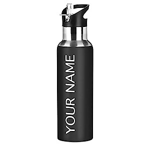 Black Personalized Water Bottle Double Stainless Steel Insulated Simple Customized Cup