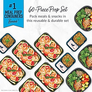 Bentgo® Prep 60-Piece Variety Meal Prep Kit - Reusable Food Containers 1-Compartment Trays, Prep Bowls, & Snack Boxes for Healthy Eating - Microwave, Freezer, & Dishwasher Safe (Rich Shades)