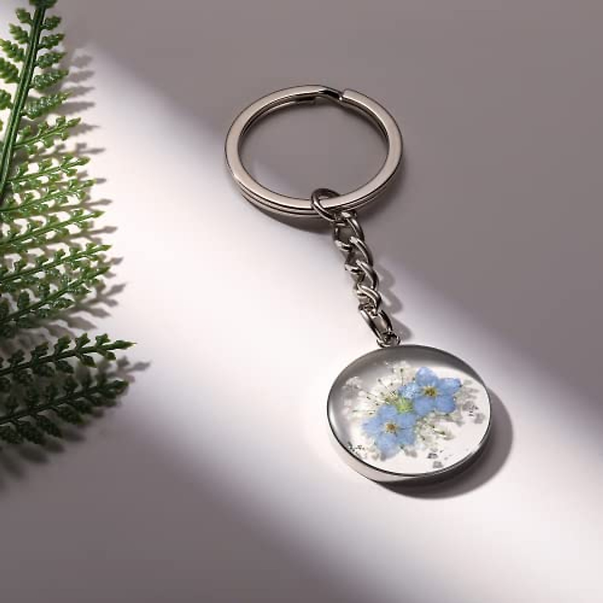 Forget-Me-Not and Queen Anne's Lace Wildflower Keychain | Real Flower Keychain | Personalized Handmade Keychain | Dried Pressed Flower Keychain Charms | Gifts for Her