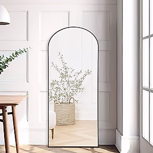 NeuType Arched Full Length Mirror, Large Arched Wall Mirror Floor Mirror with Stand, Full Body Dressing Mirrors Standing Hanging or Leaning Against Wall, Aluminum Alloy Thin Frame 65"x22", Black