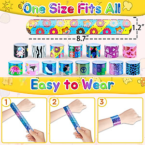Slap Bracelets Kids Party Favors 48PCS Snap Bracelet Wrist Bands for Boys Girls Birthday Gift Treasure Box Classroom Rewards Goodie Bag Fillers Pinata Stuffers Xmas Easter Valentine Halloween Supplies