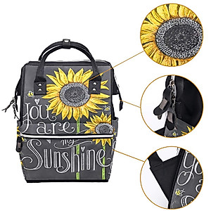 LORVIES Sunflowers You are My Sunshine Diaper Bag Backpack, Large Capacity Muti-Function Travel Backpack