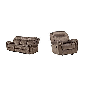 Acme Zubaida Velvet Motion Reclining Sofa (2-Tone Chocolate) and Horizontal Tufted Glider Recliner (2-Tone Chocolate) Bundle