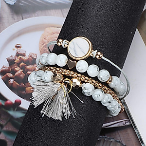 sailimue 29 Piece Cute Bracelets Set for Women Layered Adjustable Beaded Pendent Stack Links Bracelet Assorted Stackable Wrap Bangle Multiple Friendship Bracelet Jewelry