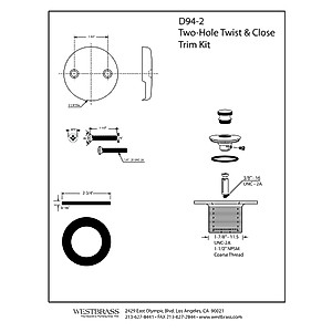 Westbrass Twist & Close Tub Trim Set with Two-Hole Overflow Faceplate, Matte Black, D94-2-62