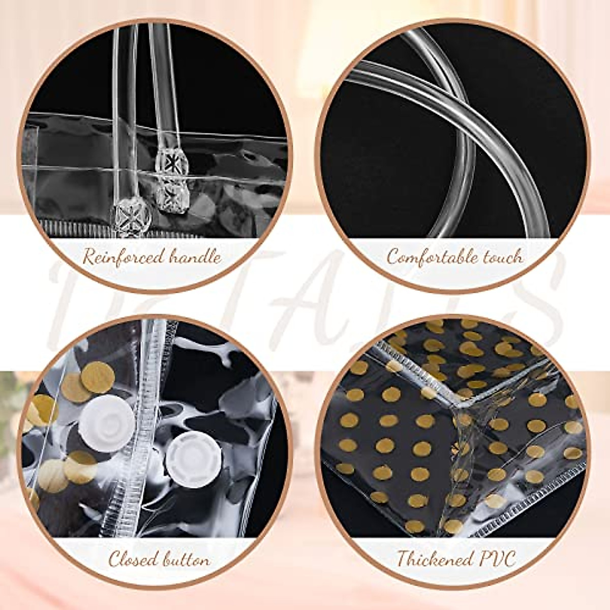 Amylove 50 Pcs Clear Plastic Gift Bags with Handle 7.9 x 7.9 x 3.2 Inches Wedding Gift Bags Polka Dots Gold Gift Bag Transparent Reusable Gift Bag PVC Bag for Wedding Birthday Baby Shower Party